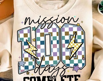 Mission 100 Days Complete Png, 100 Days of School Png, Colorful ...
