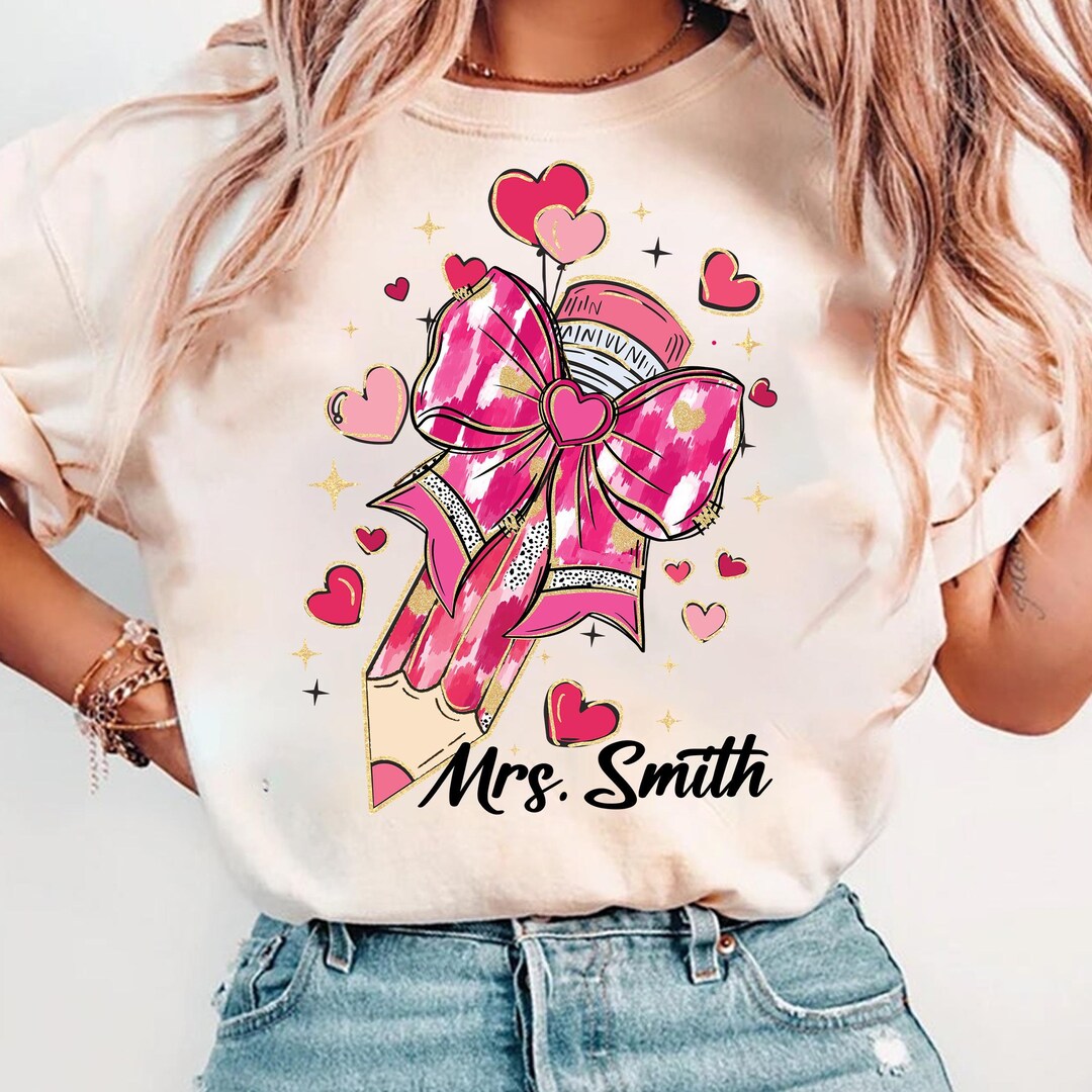 Teacher Valentine Coquette Bow Pencil Png, Glitter Valentine Teacher ...