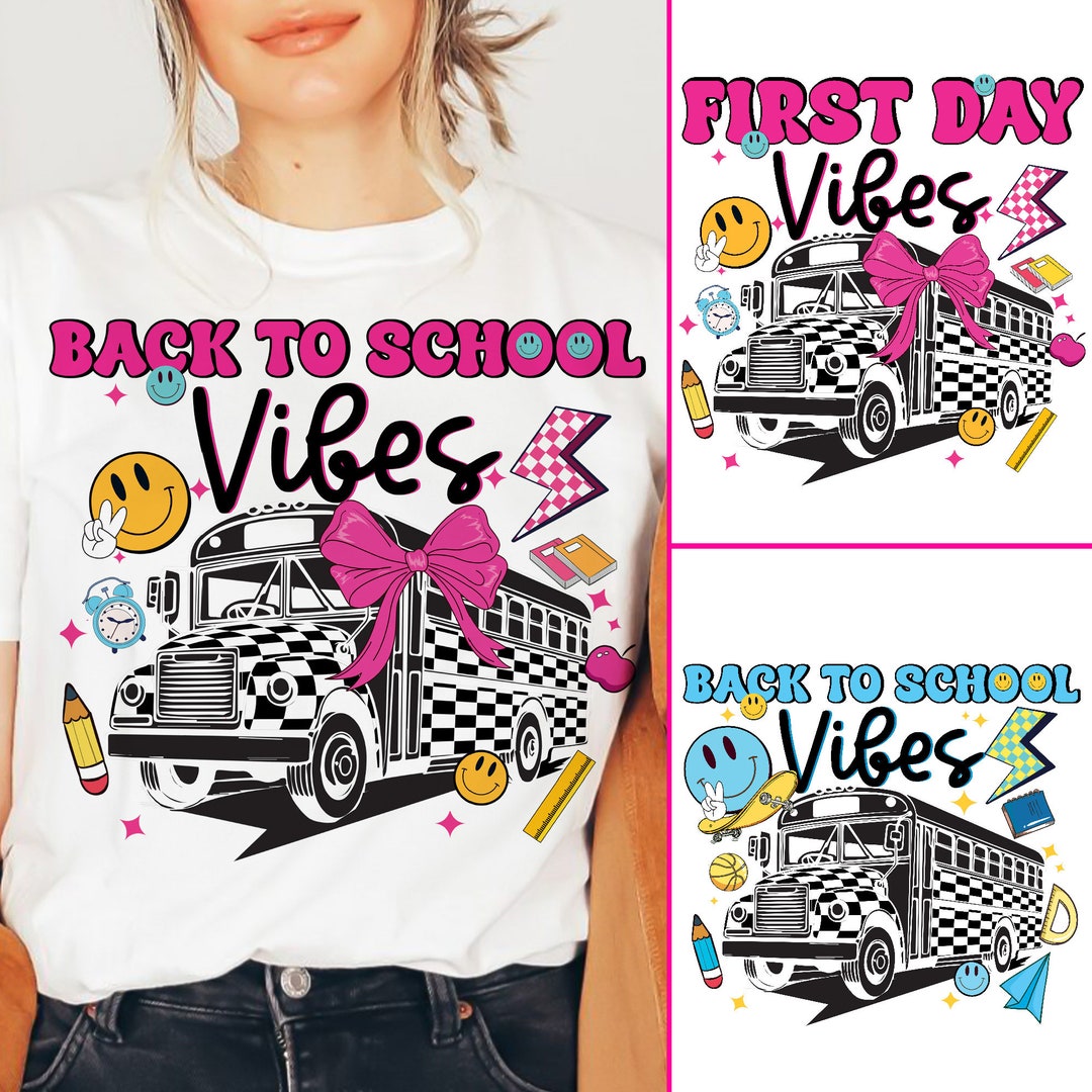 First Day Vibes Png, Back to School Coquette Png Digital, School Bus ...