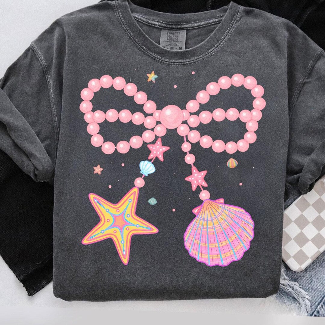 Coquette Clam Pearl Bow Png, Coastal Seashell Starfish PNG, Preppy ...