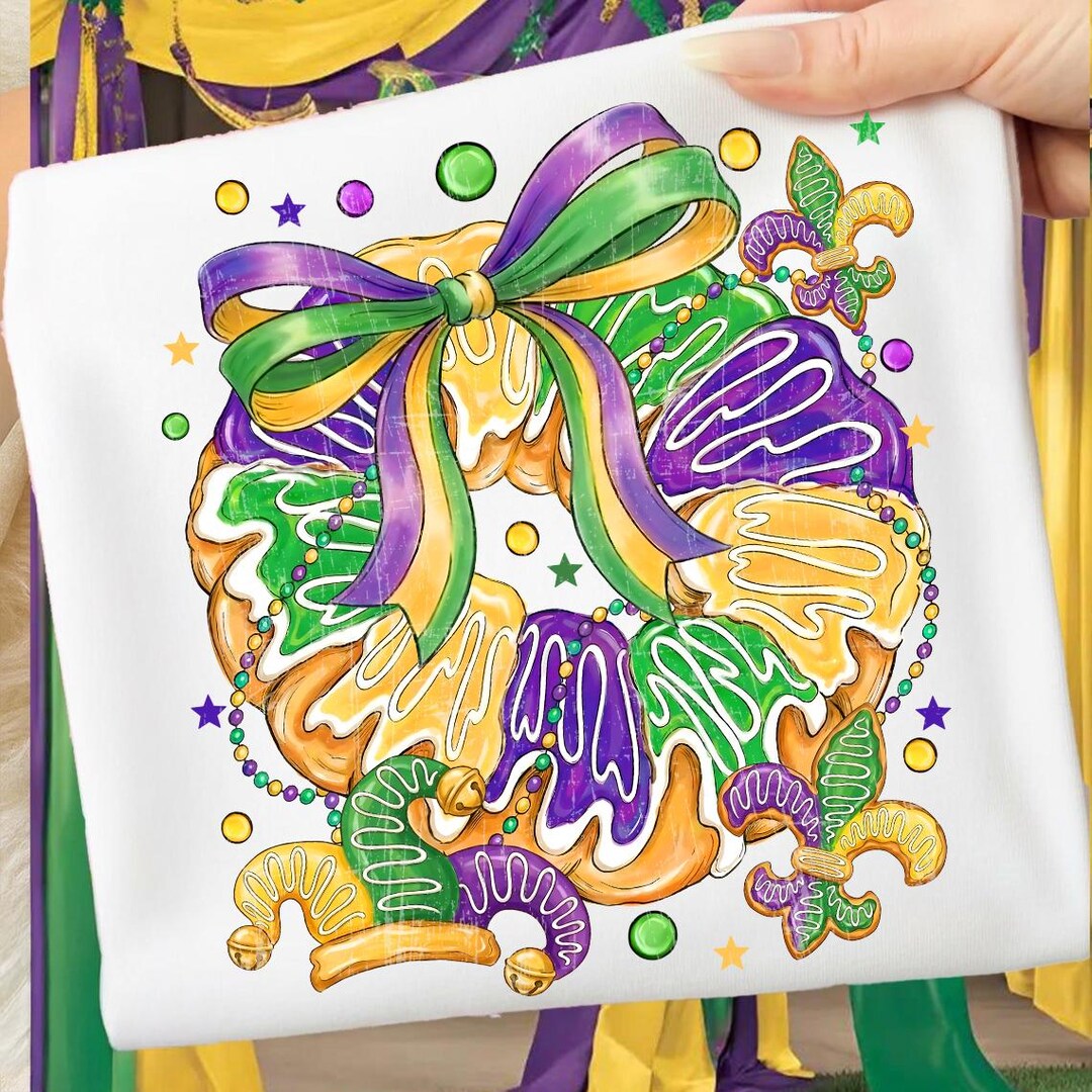 King Cake Bow Png, Carnival Bow Design, Coquette Mardi Gras Png, Retro ...