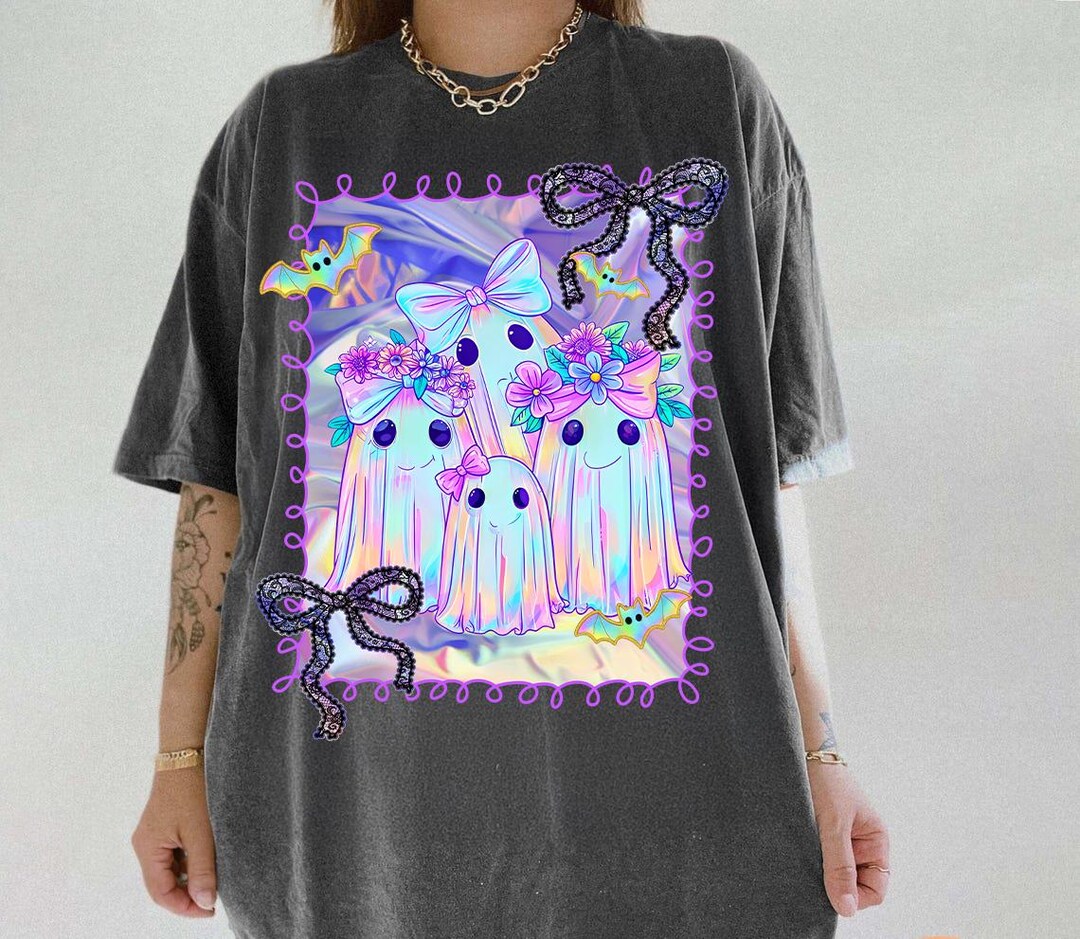 Preppy Floral Spooky Png, Iridescent Ghost PNG, Coquette Halloween ...