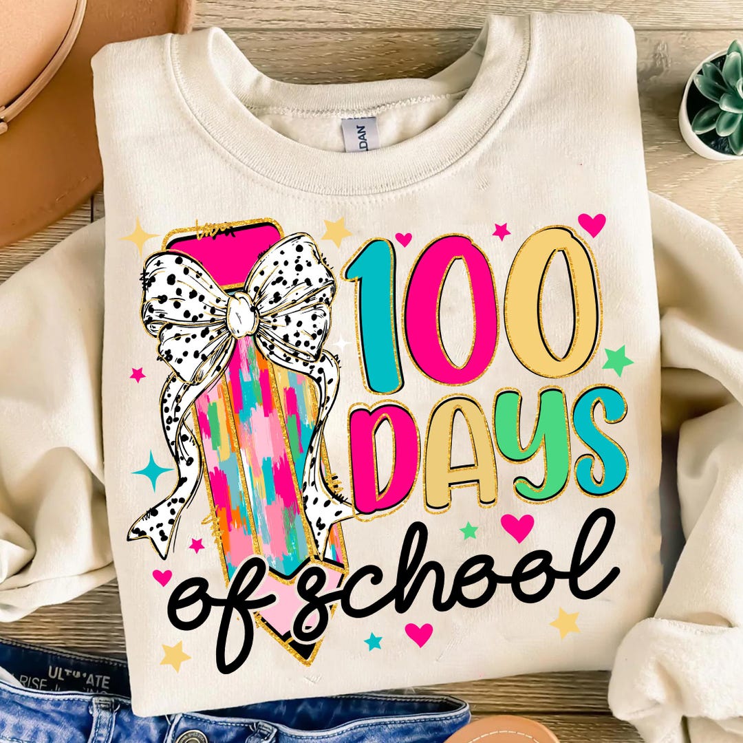 Coquette Bow 100 Day of School Pencil Png, 100 Day of School Png ...