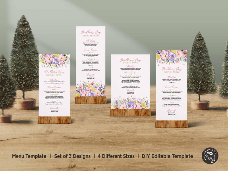 Editable Pink Flower Menu Template,printable Pink Flower Brunch, Lunch ...