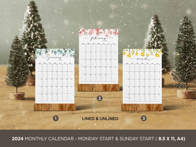 2024 Printable Editable Calendar Bundle Monthly Calendars,flowers and ...