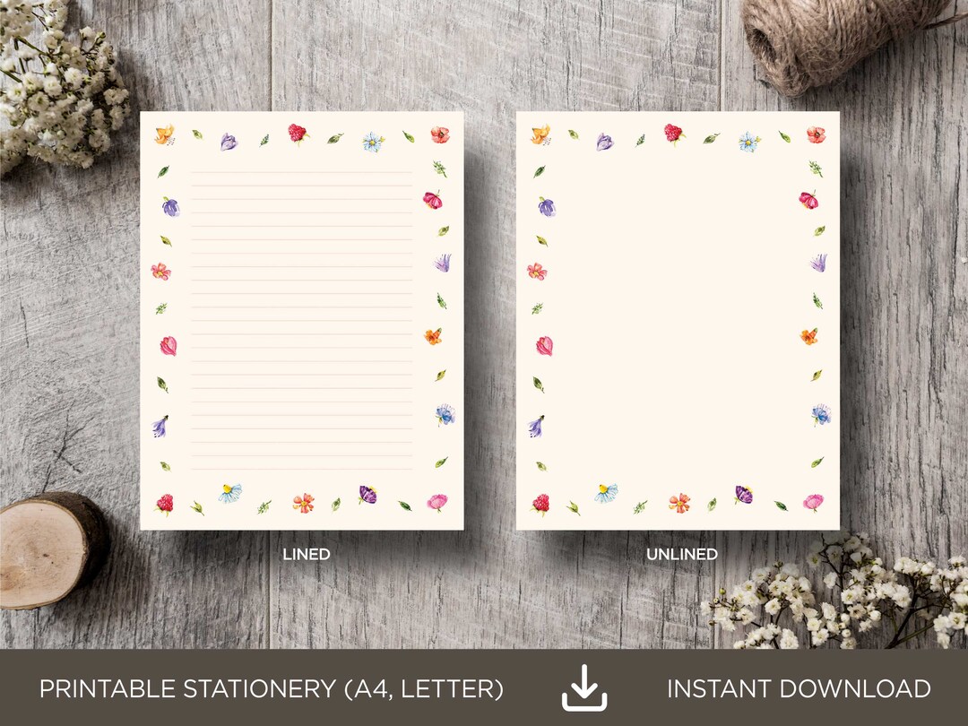 Floral Printable Stationery, Downloadable Stationery, Notecards ...