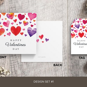 Printable Valentines Cards Set of 6 and Gift Tag Set of 6, Hearts Note ...