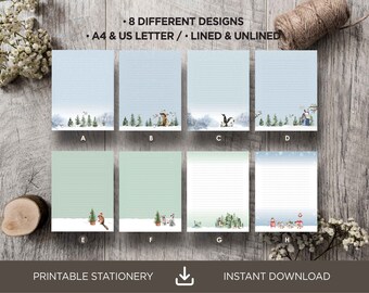 Winter Printable Writing Notepaper Stationery Winter Deer in - Etsy