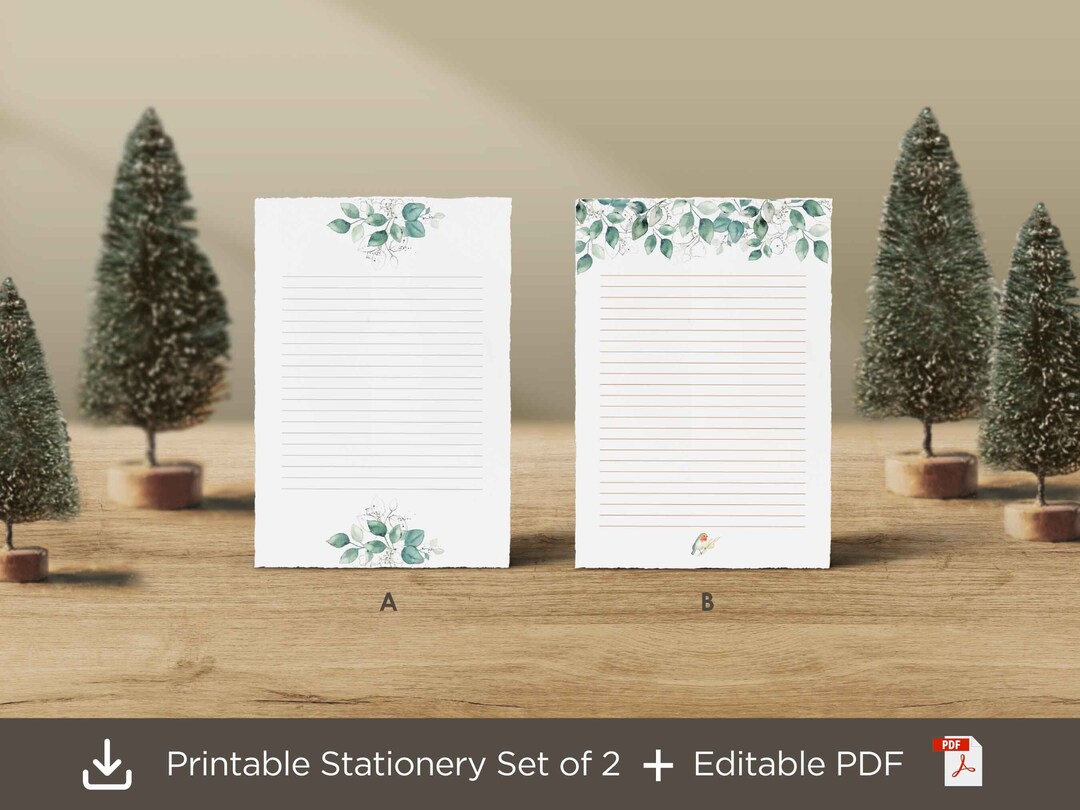 Botanical Letter Writing Paper: Greenery Stationery Set (digital ...