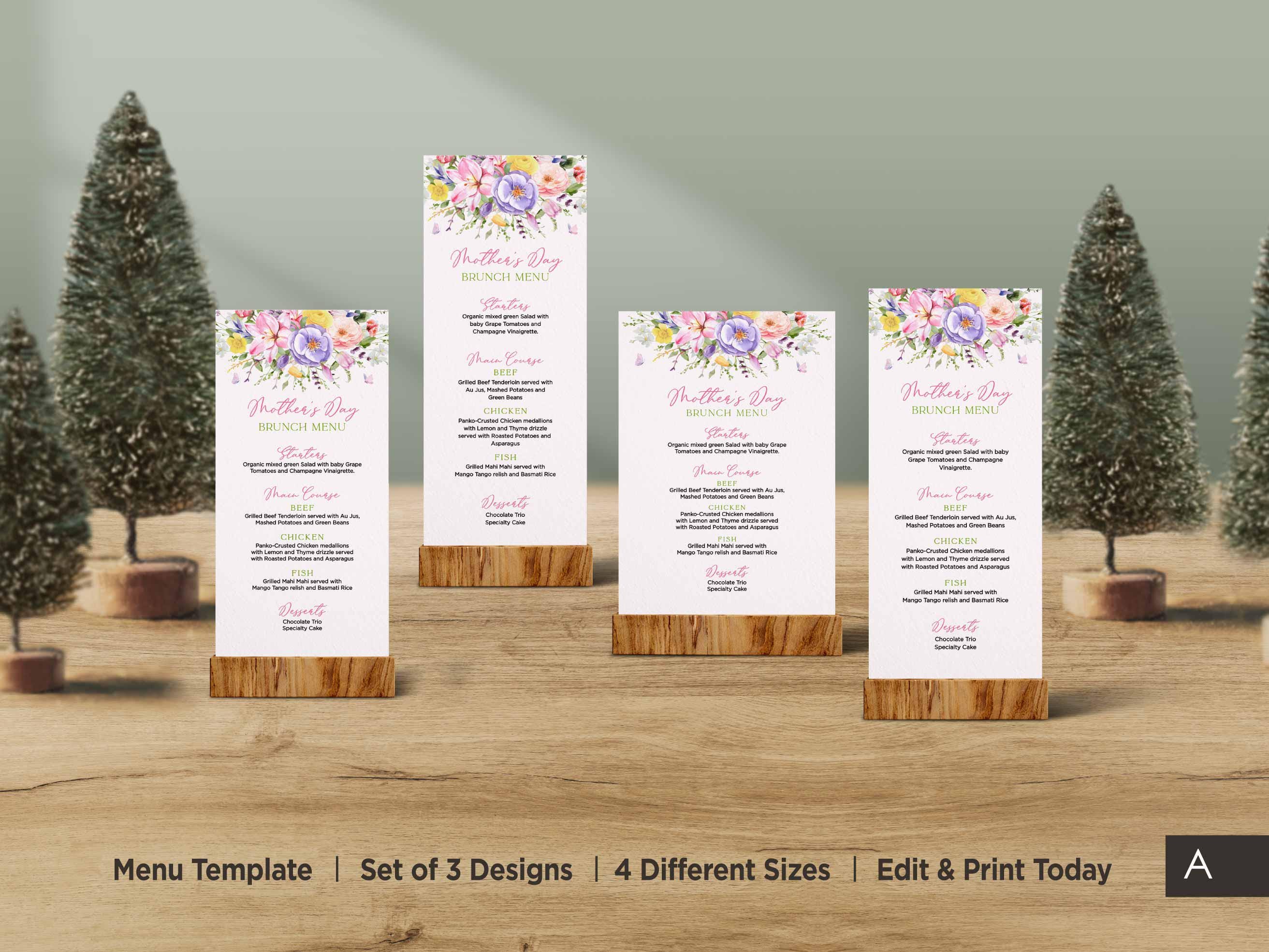 Editable Pink Flower Menu Template,printable Pink Flower Brunch, Lunch ...