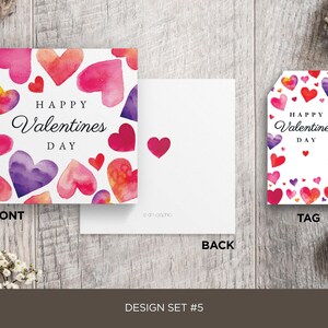 Printable Valentines Cards Set of 6 and Gift Tag Set of 6, Hearts Note ...