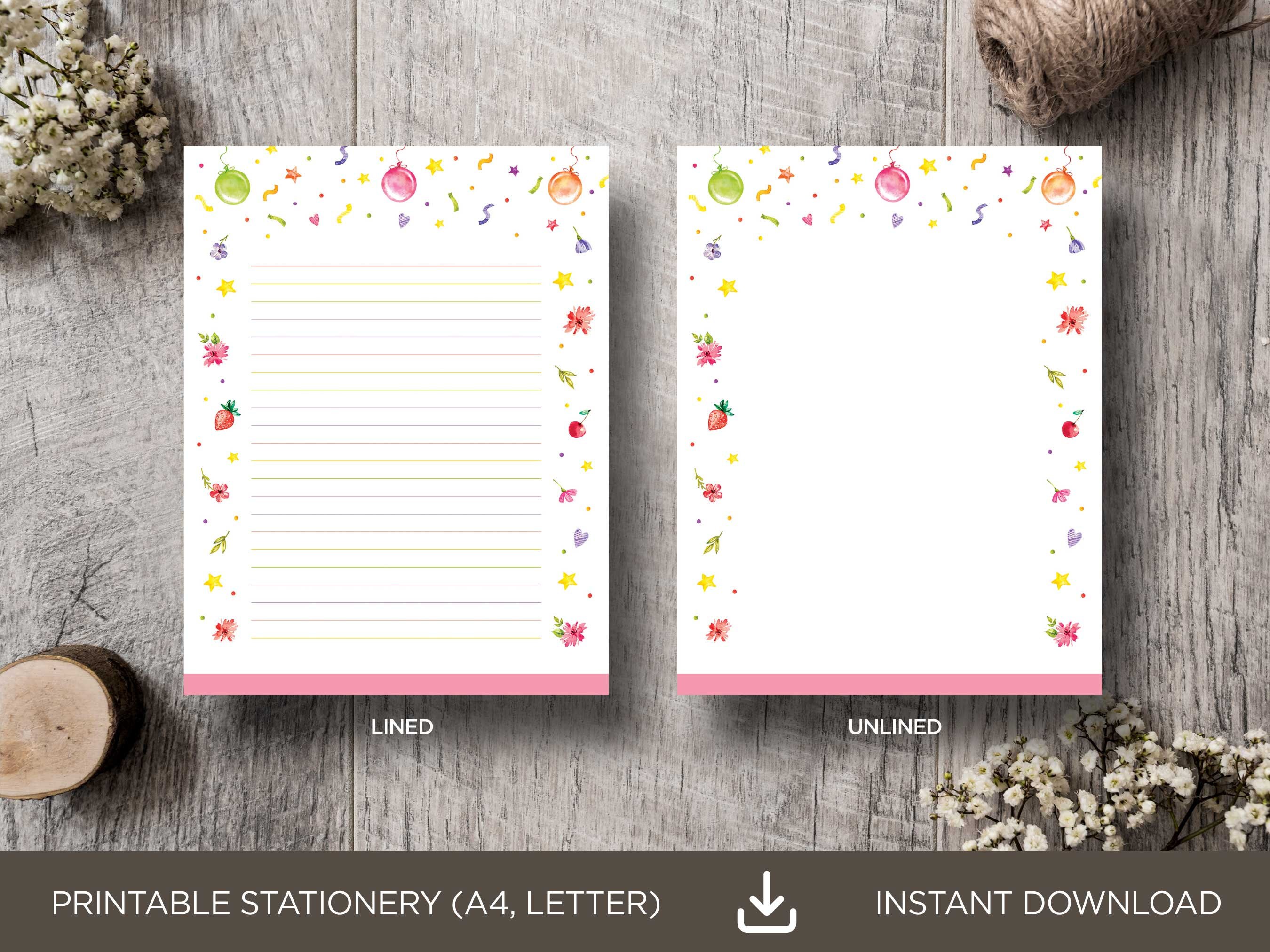 Birthday Balloons Printable Stationery,printable Writing Paper ...