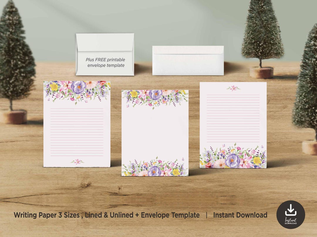 Floral Letterhead Printable - Pink Flower Writing Paper Set, Lined ...