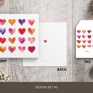 Printable Valentines Cards Set of 6 and Gift Tag Set of 6, Hearts Note ...