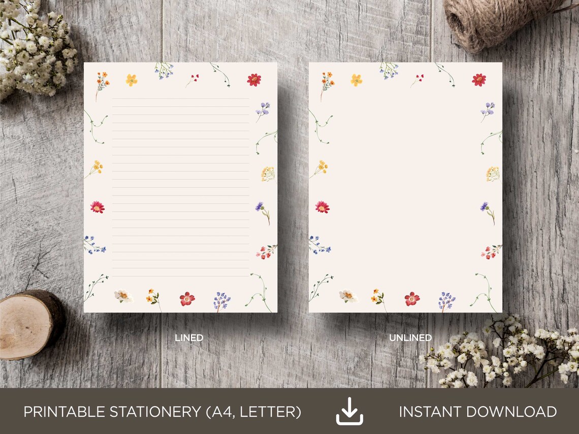 Wild Flower Printable Stationeryprintable Writing Paper - Etsy