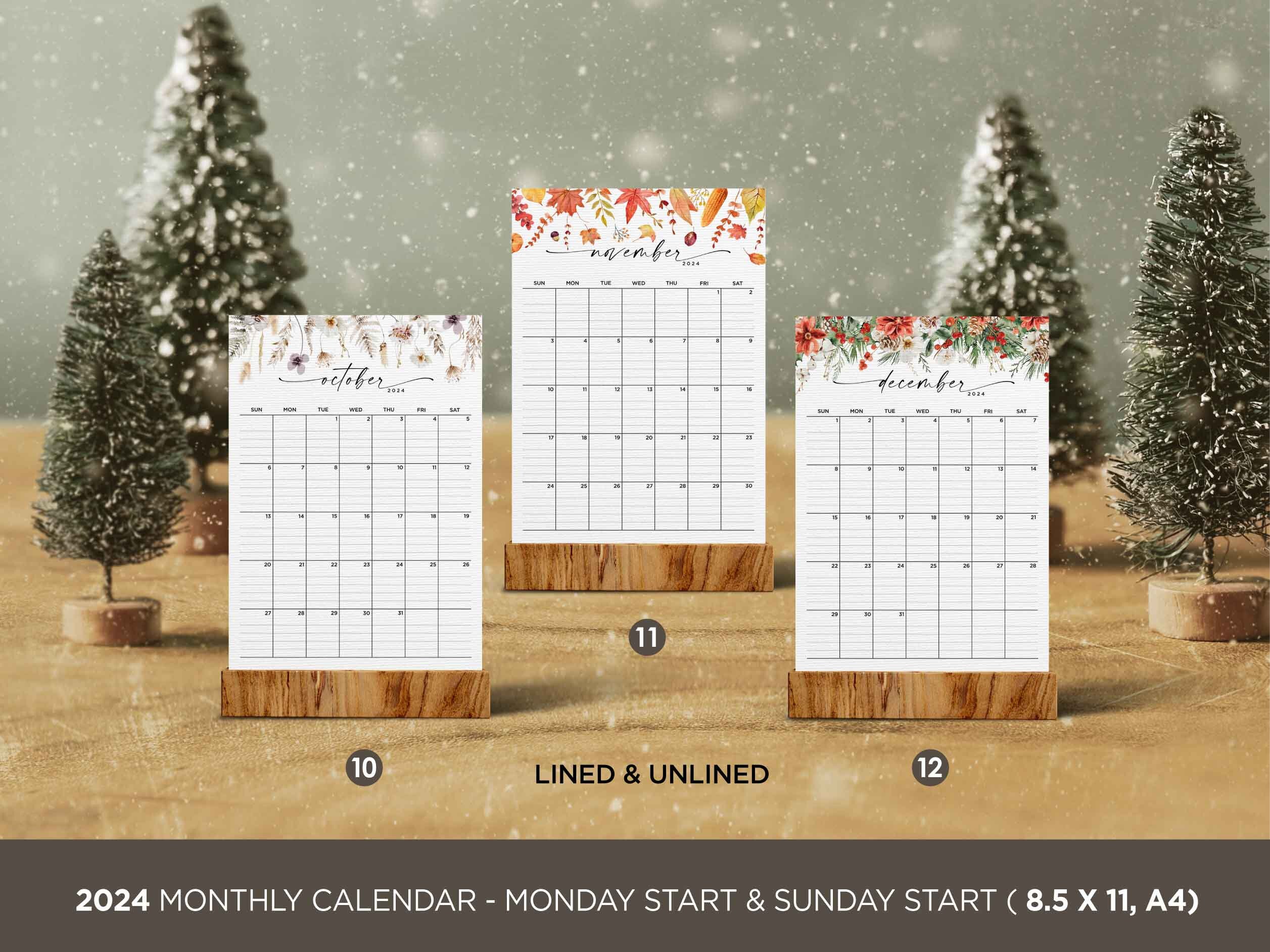 2024 Printable Editable Calendar Bundle Monthly Calendars,flowers and ...