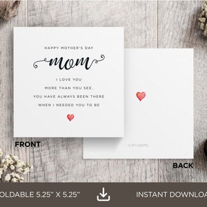 Printable Happy Mothers Day Love You Mom Poem Card, Simple Square Mom ...