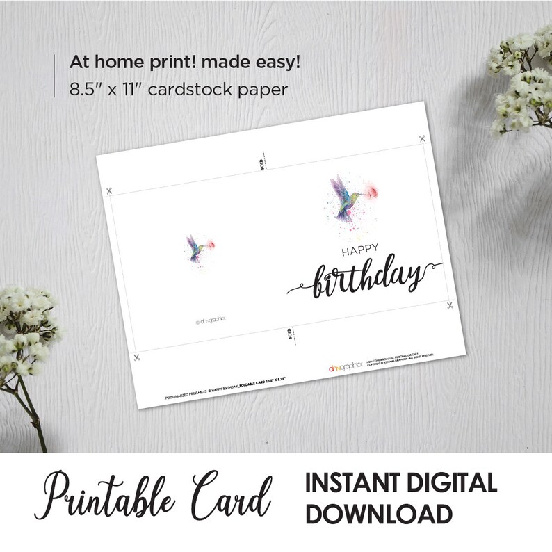 Watercolor Bird Birthday Card: Script Calligraphy (digital Download) - Etsy