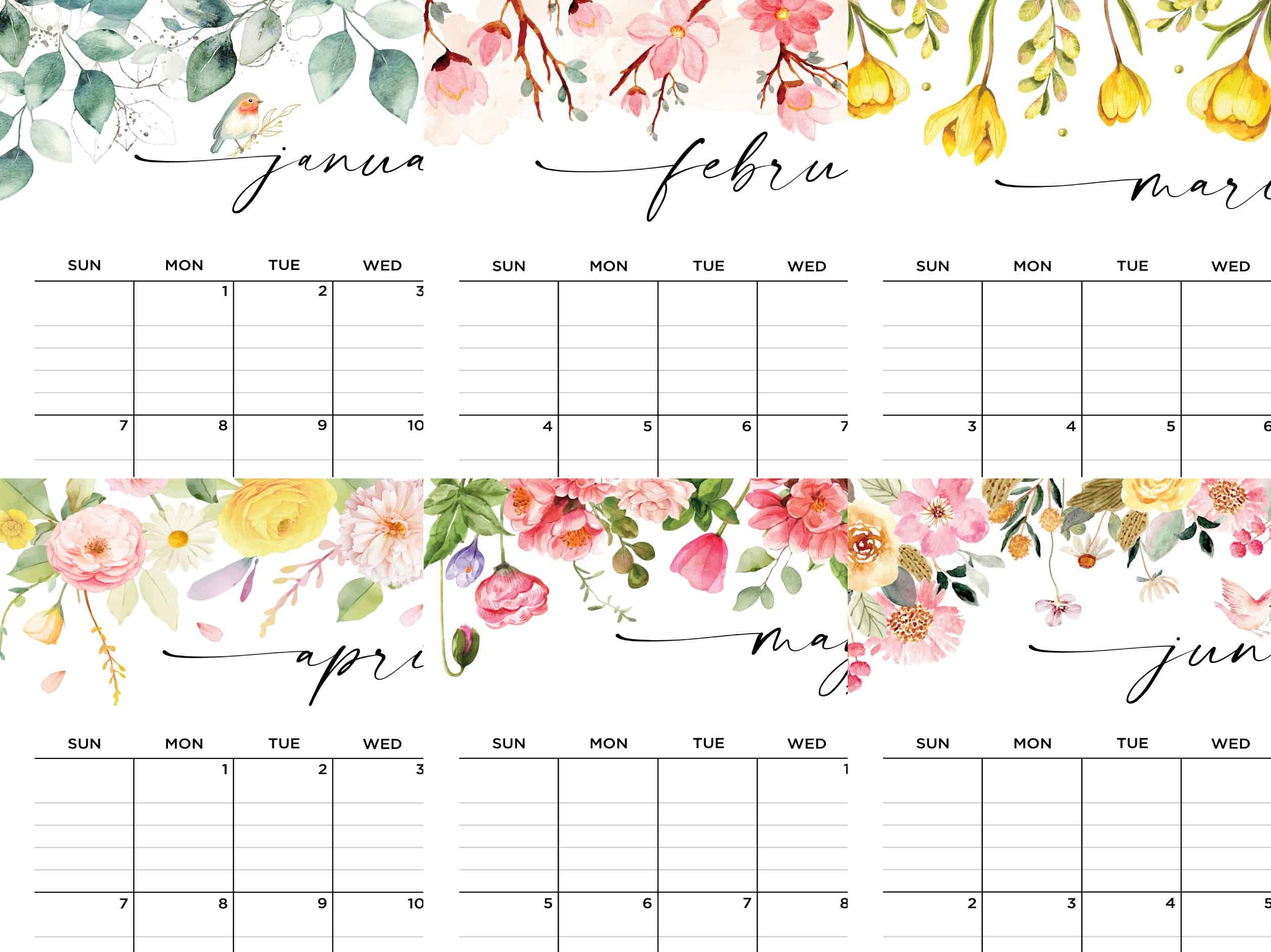 2024 Printable Editable Calendar Bundle Monthly Calendars,flowers and ...