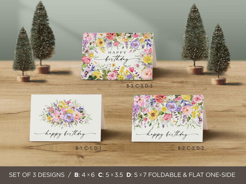 Printable Floral Birthday Card: Foldable & Flat (instant Download) - Etsy