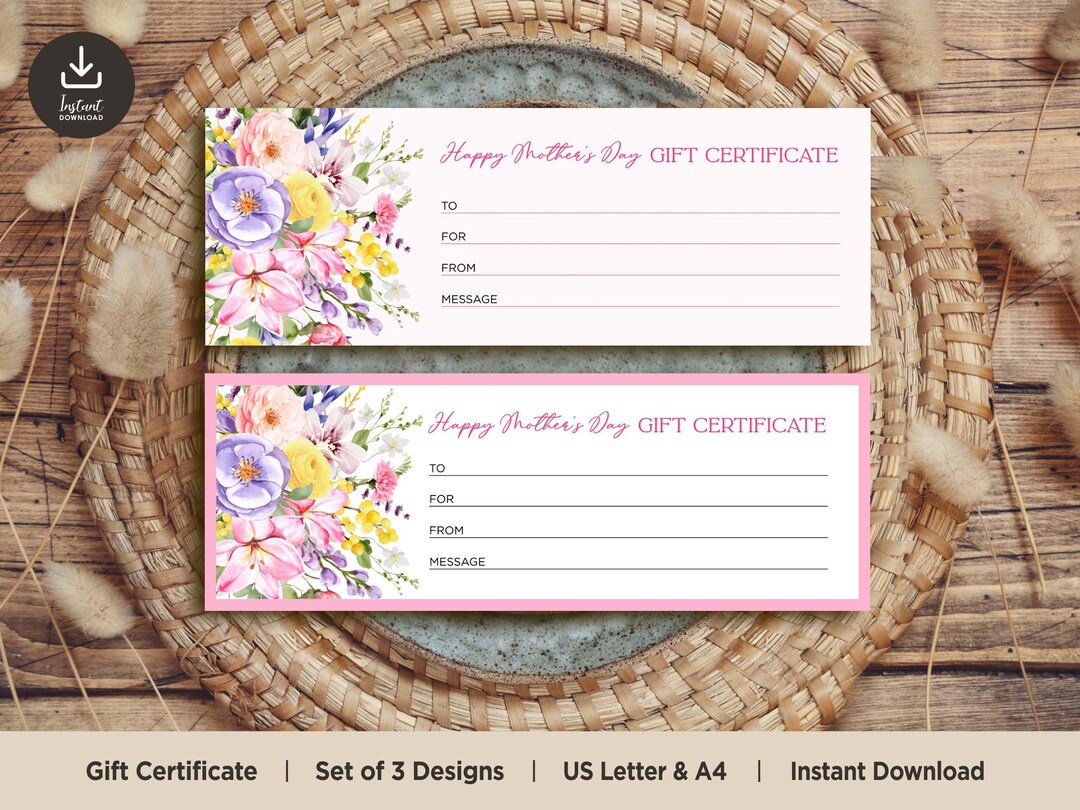 MOTHER'S DAY Gift Certificate, Printable Gift Coupon for Mom Grandma ...