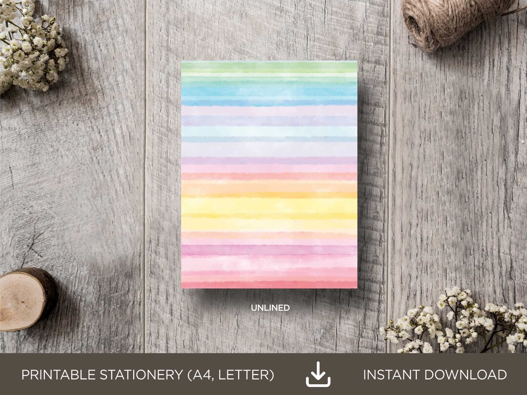 Watercolor Stationery Notecards: Rainbow Letter Writing Paper (digital ...