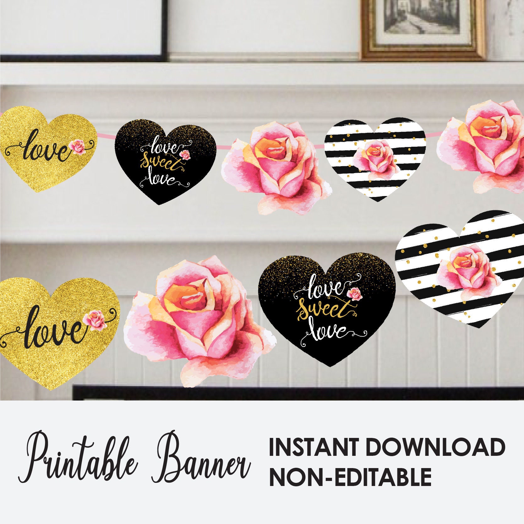 Printable Love Banner Valentine's Day Banner Hearts | Etsy