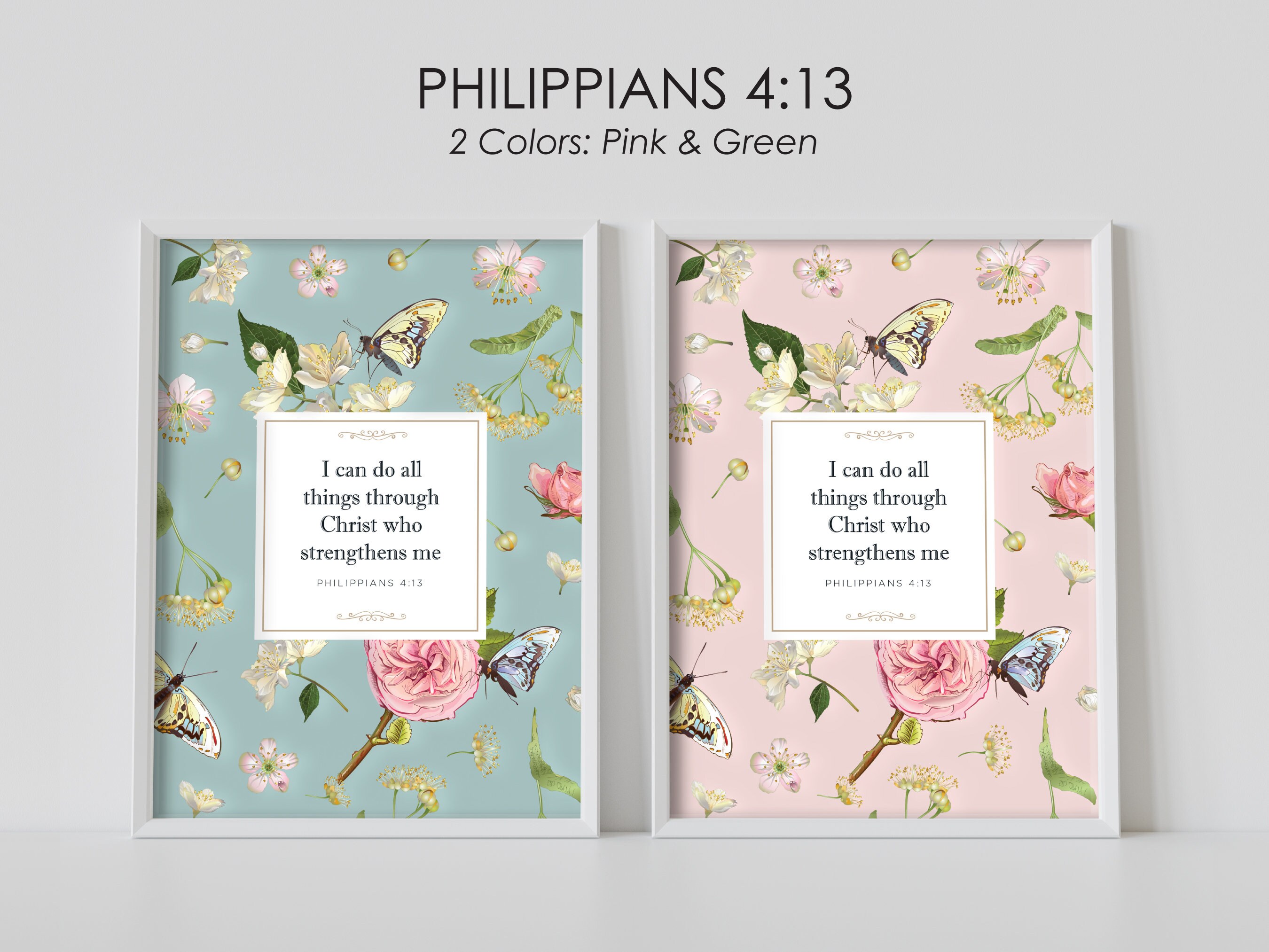 Printable Philippians 4:13 Bible Verse Wall Art Floral Pink | Etsy