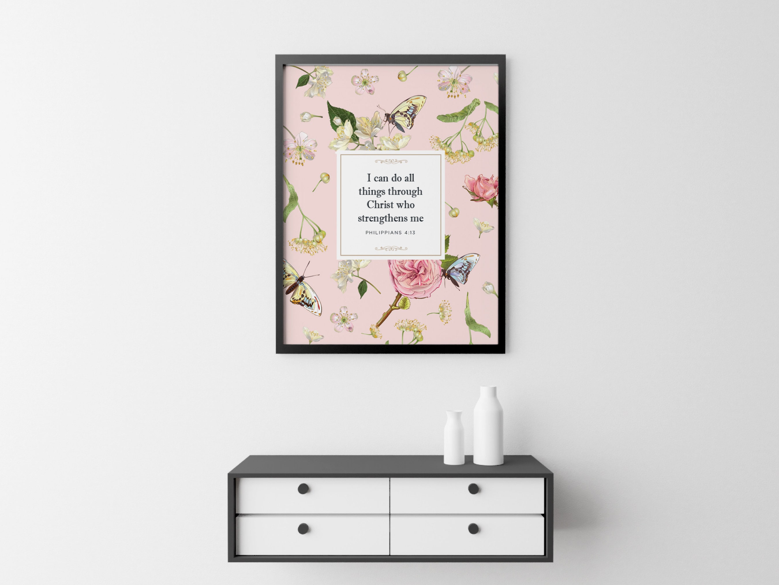 Printable Philippians 4:13 Bible Verse Wall Art Floral Pink | Etsy