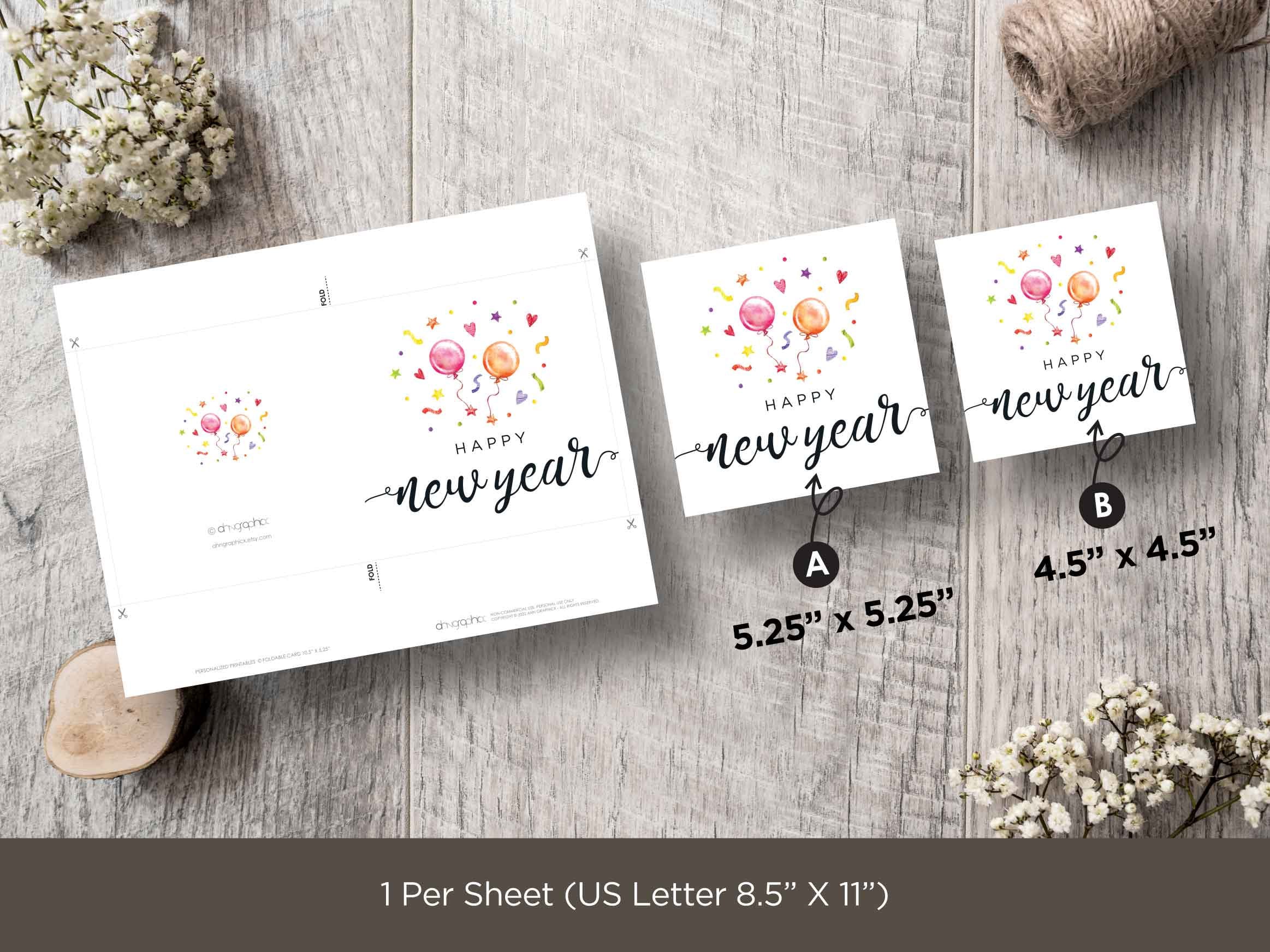 Happy New Year Printable Card, Printable New Year Cards, New Year ...