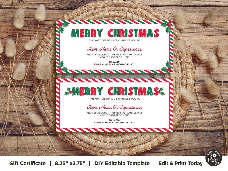 Editable Christmas Gift Certificate Template, Printable Minimalist ...