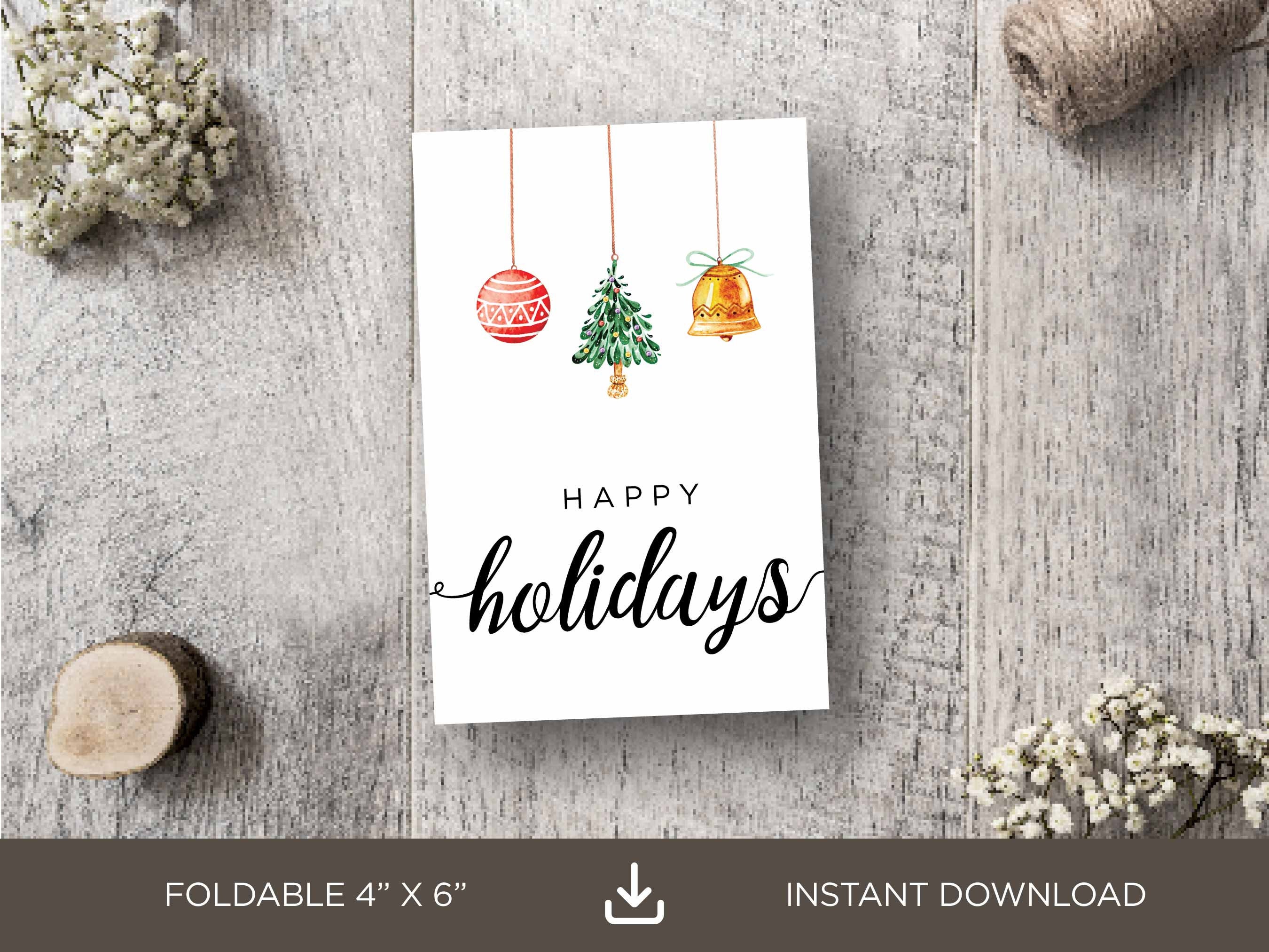 Happy Holiday Printable Cards, Printable Holiday Cards, Christmas ...