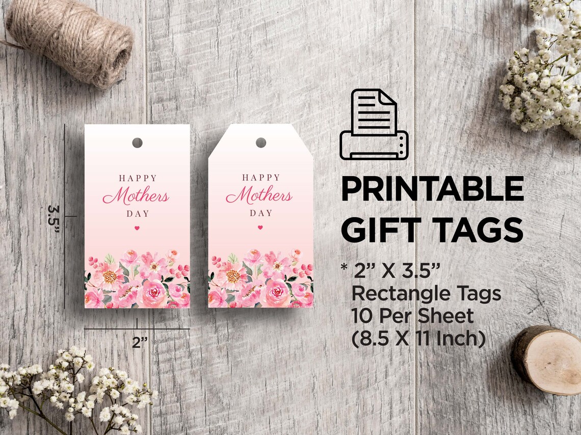 Floral Mother's Day Favor Tags: Printable Gift Tags (instant Download ...
