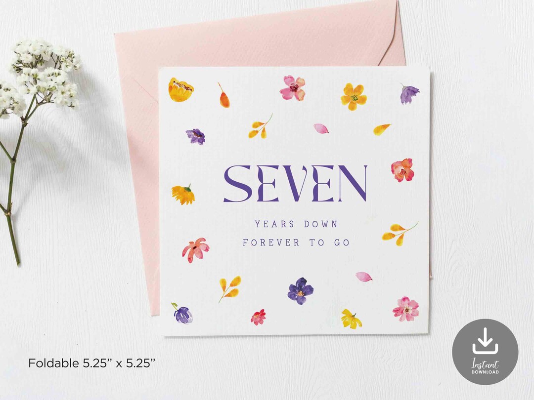 Seven Year Anniversary Card: Floral Printable Greeting Card (digital ...