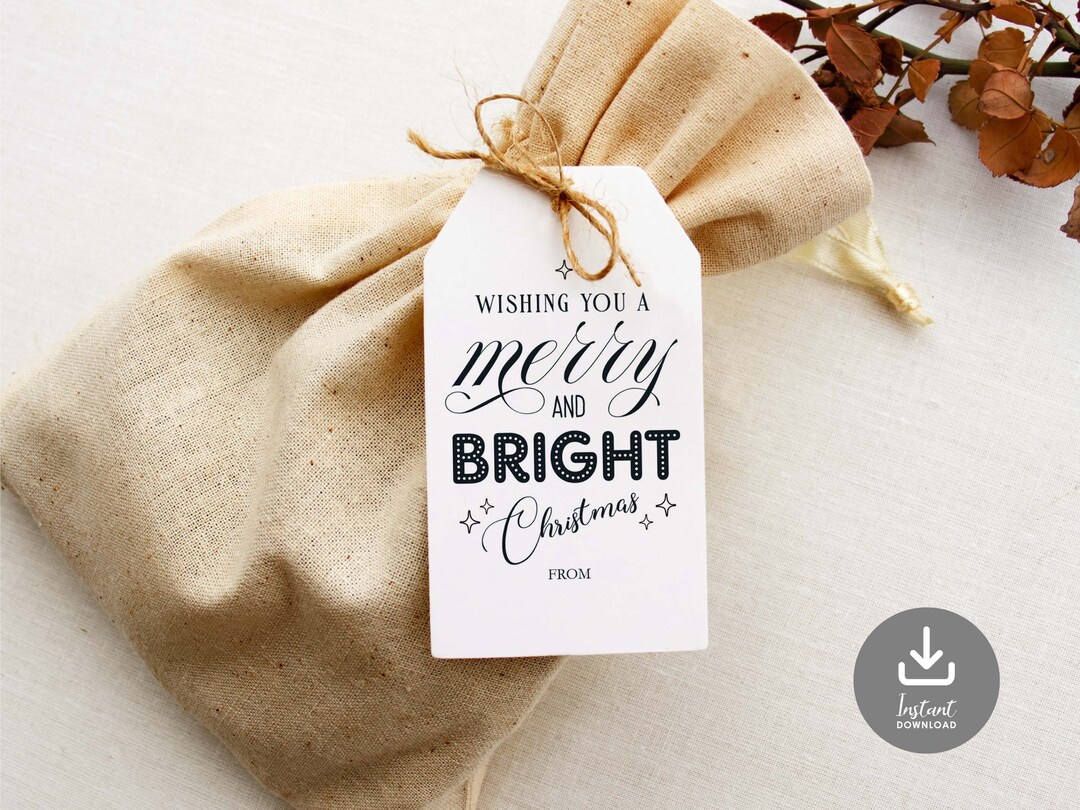 Printable Merry and Bright Christmas Gift Tag, Printable Holiday Party ...