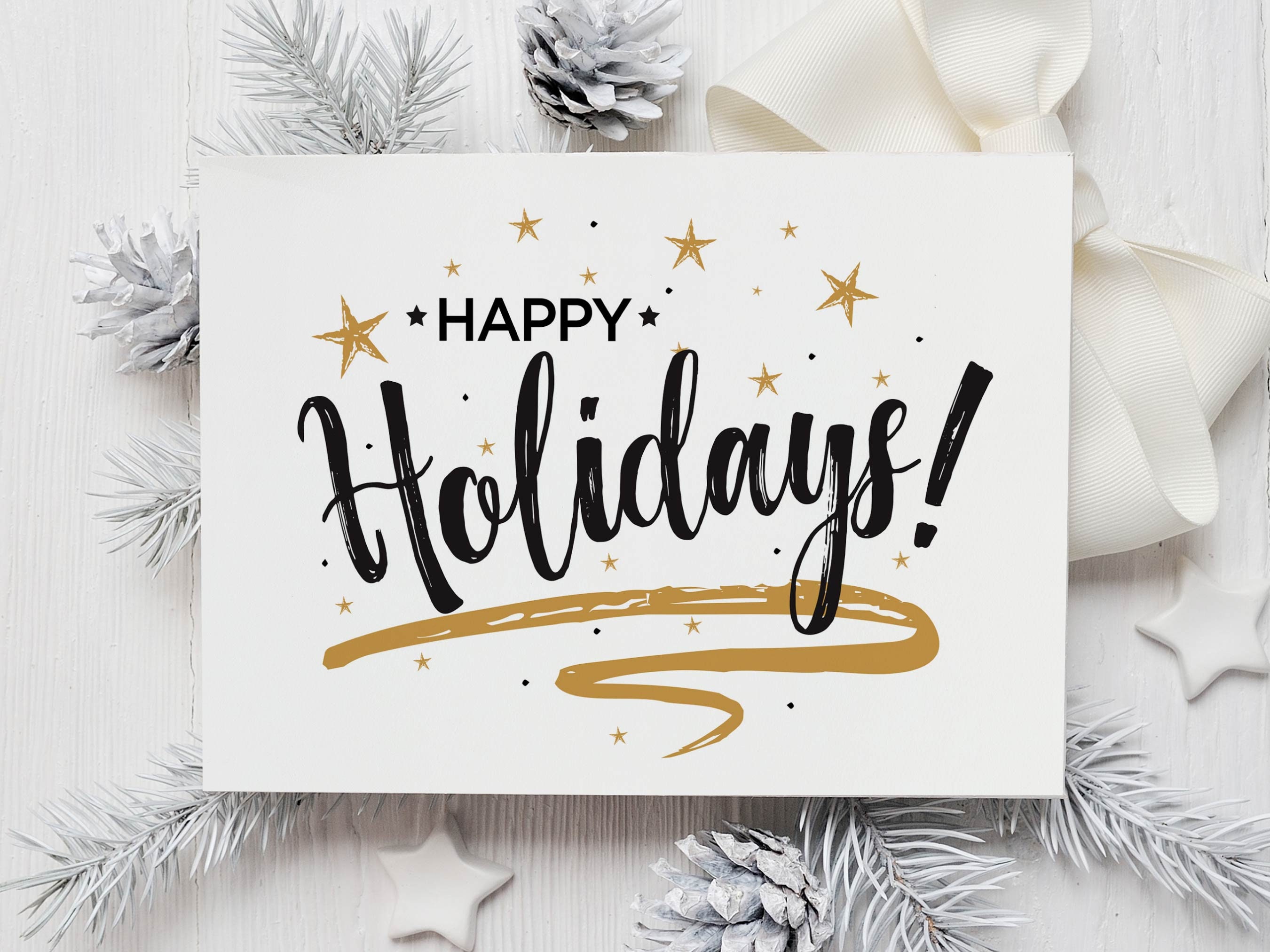 Happy Holidays Printable Card, Printable Holiday Card, Gold and Black ...