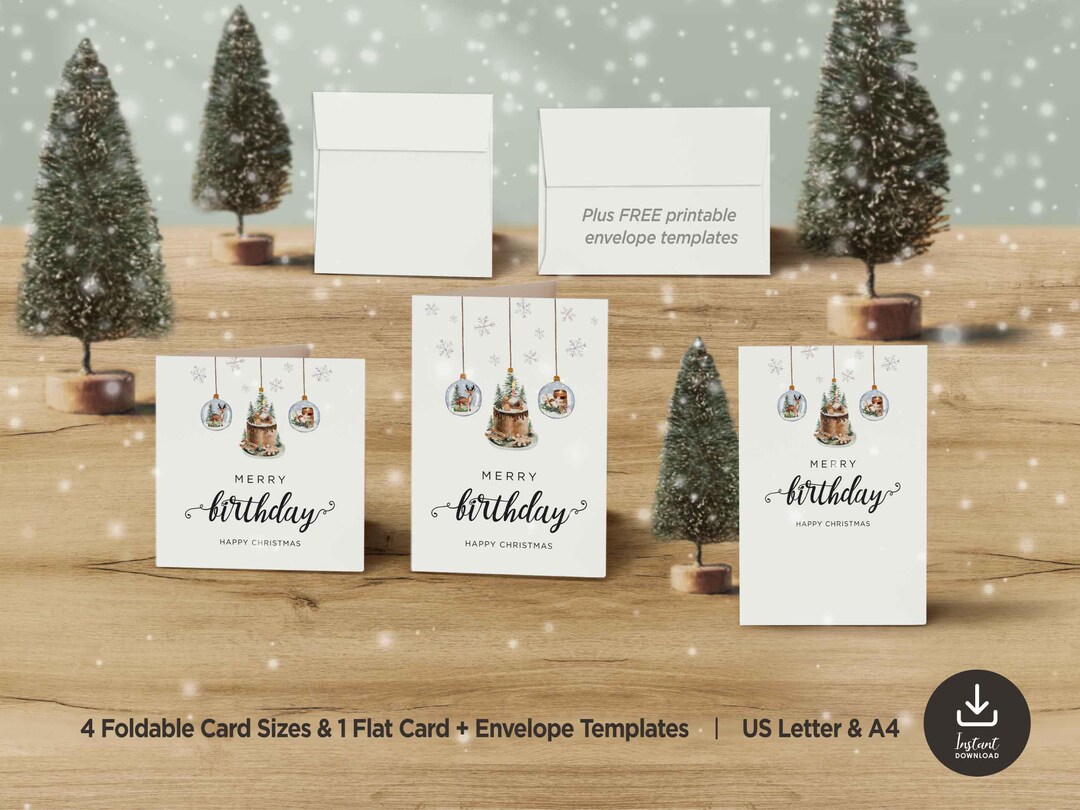 Christmas Birthday Card: December Birthday, Winter Design (digital ...