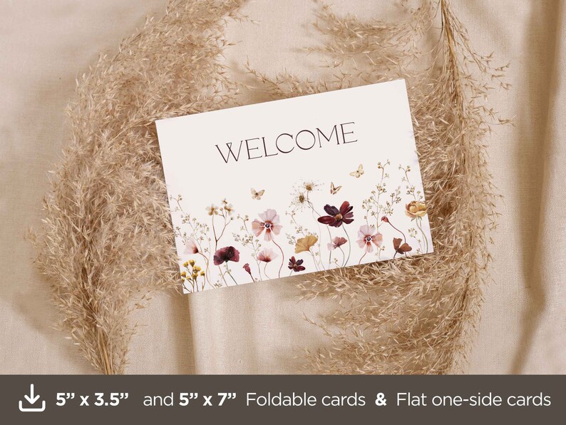 Wildflower Welcome Cards, Printable Wedding Welcome Card, Neighbor ...
