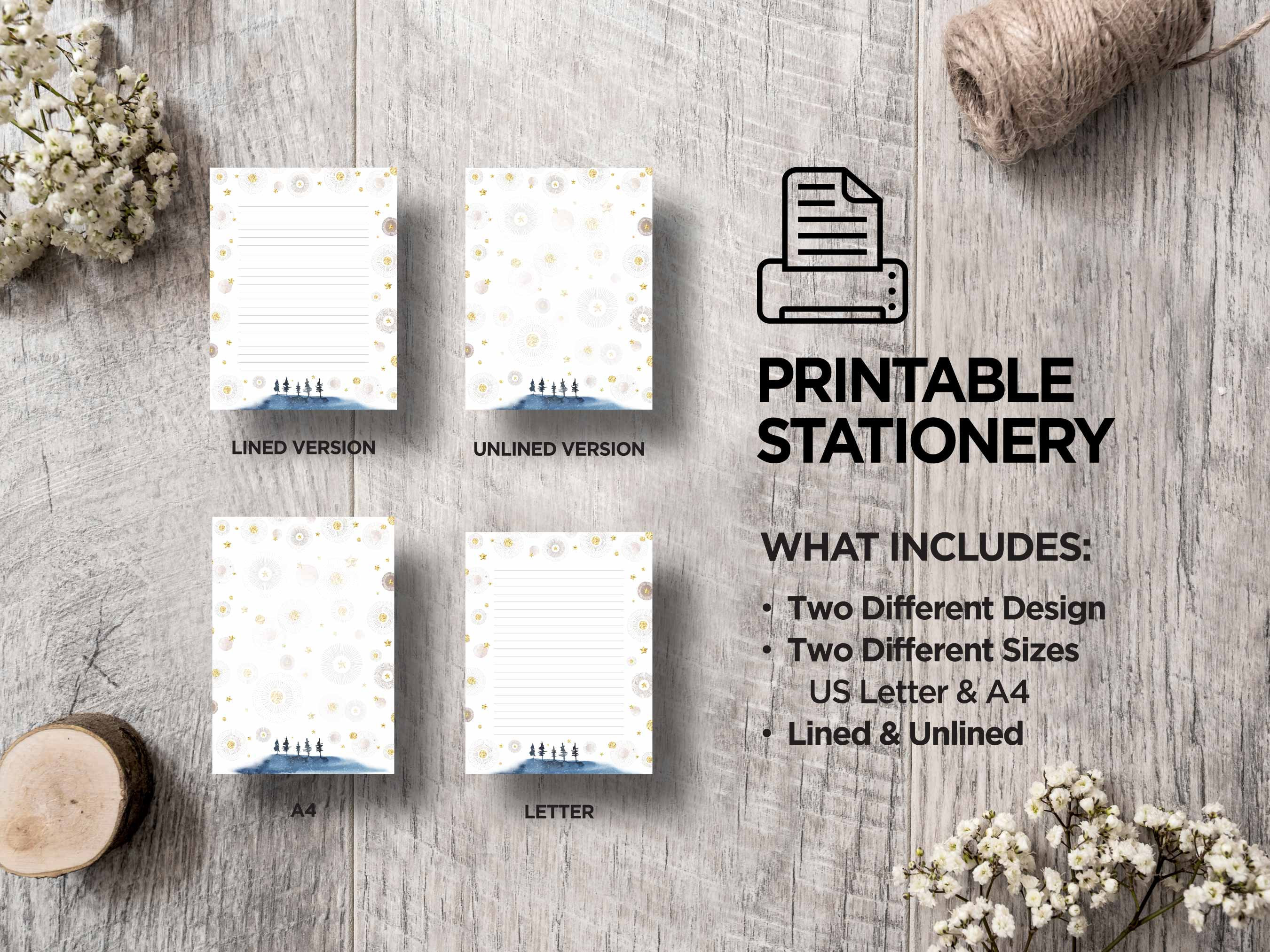 Printable Star Stationery Writing Paper,winter Stationary Writing Paper ...