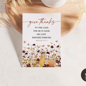 Printable Thanksgiving Bible Verse, Psalm 107:1 Bible Verse Wall Art ...