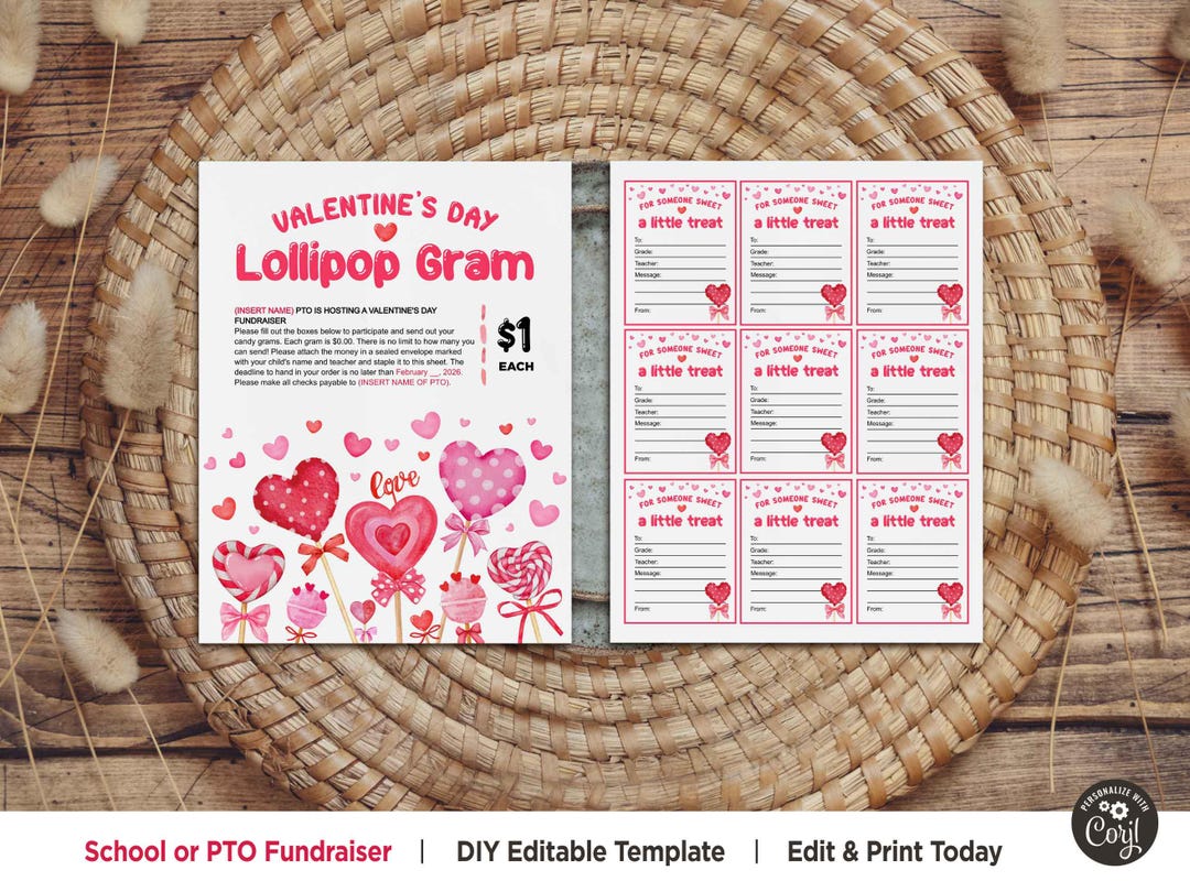 Lollipop Gram Editable Valentine Candy Gram Template, School Daycare ...