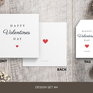 Printable Valentines Cards Set of 6 and Gift Tag Set of 6, Hearts Note ...