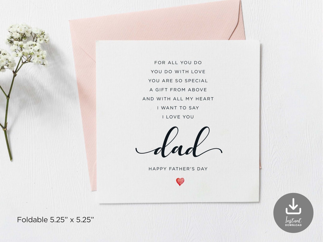 Fathers Day Printable Dad Poem Card,i Love You Daddy,printable Fathers ...