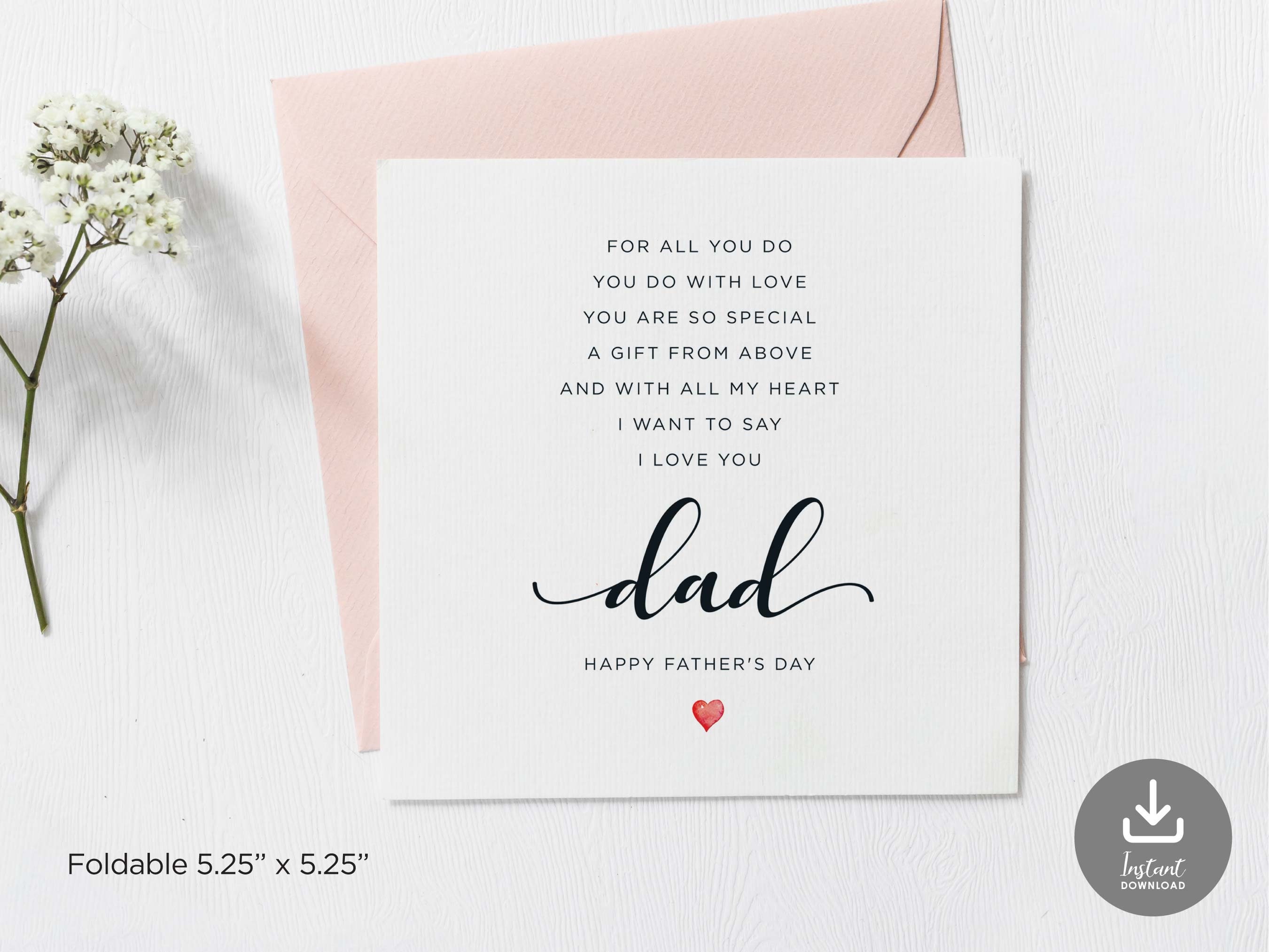 Fathers Day Printable Dad Poem Card,i Love You Daddy,printable Fathers ...