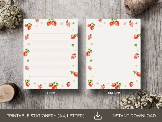 Strawberry Printable Stationery Downloadable Stationery - Etsy