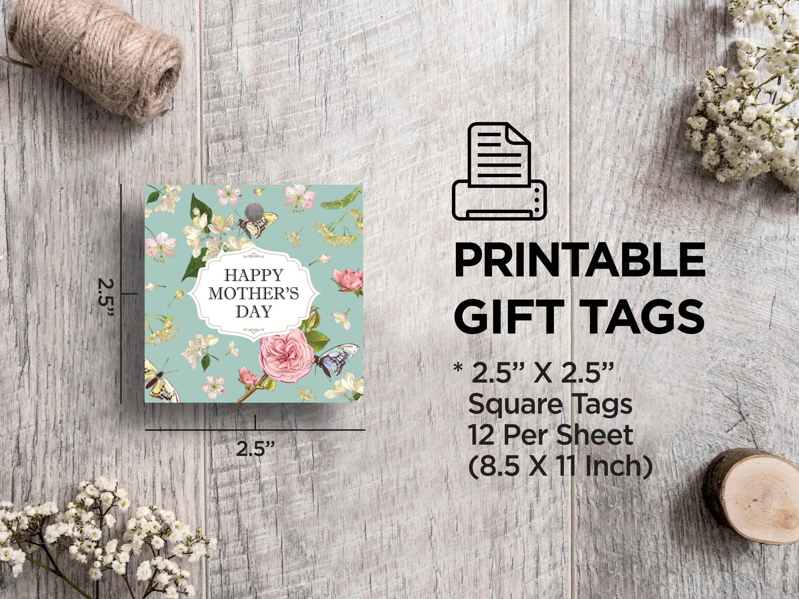Printable Floral Happy Mother's Day Square Favor Tags, Tags for Mom for ...