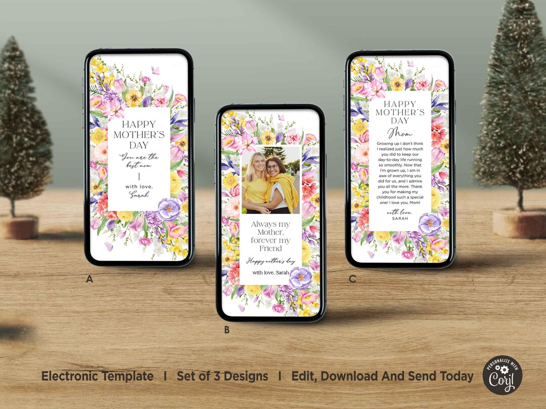 Editable Mother's Day Photo Card Template: Floral Design (digital ...