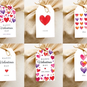 Printable Valentines Cards Set of 6 and Gift Tag Set of 6, Hearts Note ...