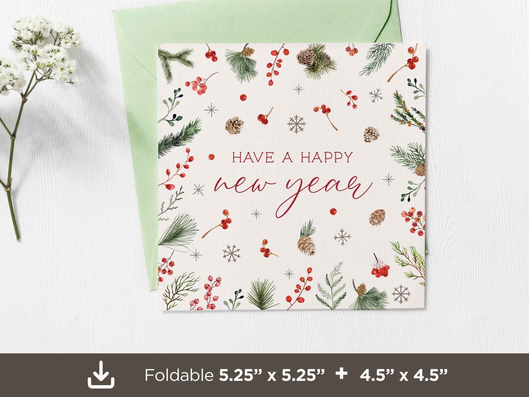 Happy New Year Printable Card, Printable New Year Cards, New Year ...