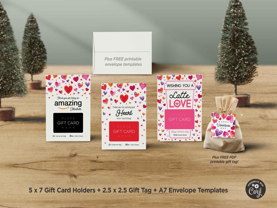 Teacher Valentines Day Gift Card Holder Editable, Printable Valentines ...